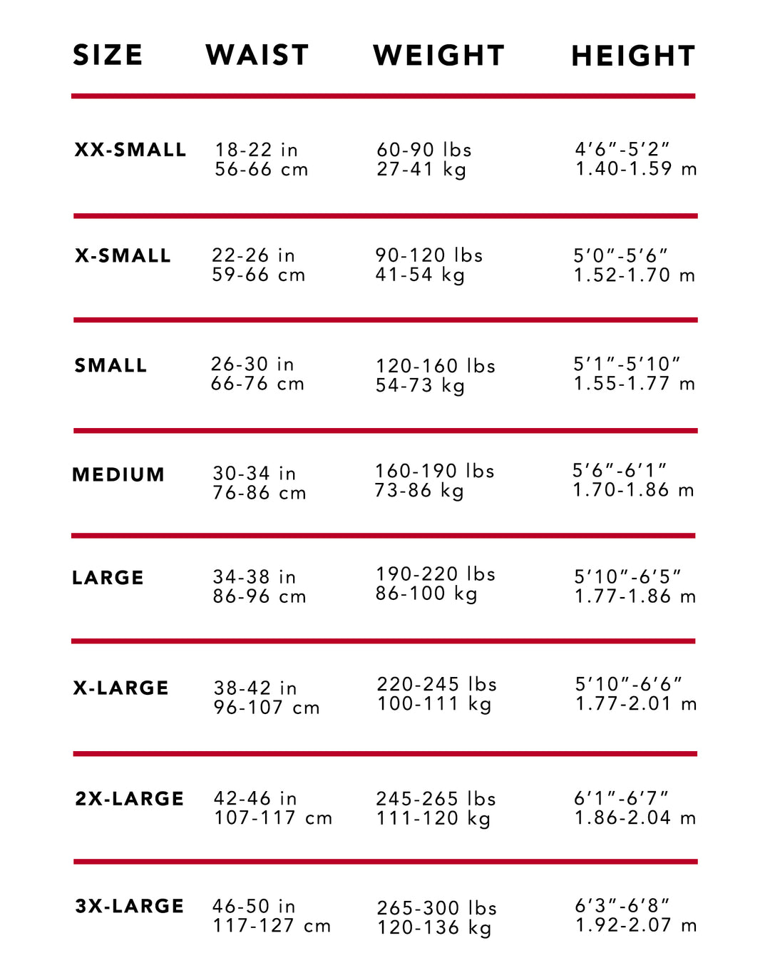 Size Chart – CORESHORTS